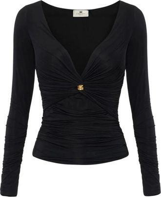 Elisabetta Franchi Femme, Blouses et Chemises, Noir, Taille: 36 FR Top en jersey avec d&eacute;tails de bijoux