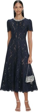 Self Portrait Femme, Robes, Bleu, Taille: 42 FR Robe Midi en Dentelle Bleu Marine