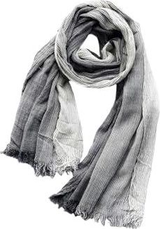 Generic Ch&acirc;les en coton et lin pour homme - Unisexe - Ray&eacute; - Doux - Patchwork - Long foulard froiss&eacute; chaud &agrave; pompons, Gris fonc&eacute; 9., taille unique