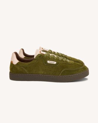 Faguo Baskets cuir su&egrave;de vert olive