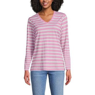Lands End Supima Langarm-Shirt mit V-Ausschnitt, Damen, Gr&ouml;&szlig;e:40-42 regular, Pink, Baumwolle, by Lands End