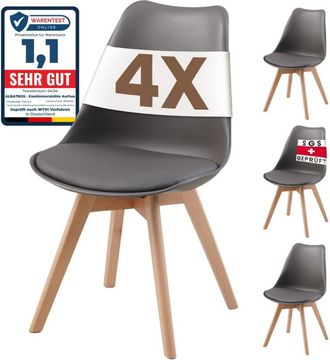 Bigbuy Albatros Esszimmerst&uuml;hle 4er Set aarhus, Grau - Beine aus Buche Massiv-Holz, Skandinavisches Retro-Design, bequemer Schalenstuhl - Eleganter