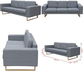vidaXL Sofa 3-Sitzer Stoff Hellgrau - 3-Sitzer Sofa - Wohnlandschaft - Grau Sofa - Gemütliches Sofa - Modernes Sofa - Home & Living