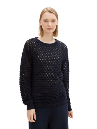 Tom Tailor Damen 1043712 Basic Strickpullover mit Struktur, 10668-Sky Captain Blue, L