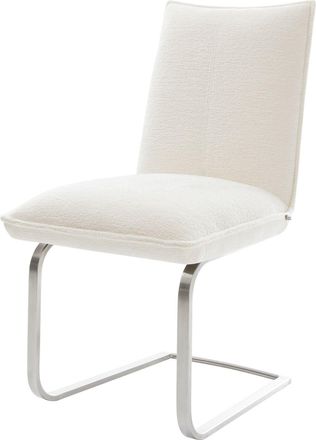 DELIFE Schwingstuhl Lelio-Flex Freischwinger flach Edelstahl Boucl&eacute; Soft Beige Taschenfederkern