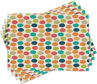 Abakuhaus Retro Platzmatten, Hipster-Entwurfs-weiche farbige große Tupfen-Muster-Weinlese-Art beschmutzte Grafik, Waschbare Stoff Esszimmer Küche Tischdekoratio