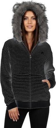 Generic Sweat &agrave; capuche avec oreilles - Fermeture &eacute;clair - Chat mignon - Confortable - Chaud - Ray&eacute; - Avec col amovible - Manteau de vacances, Noir, M