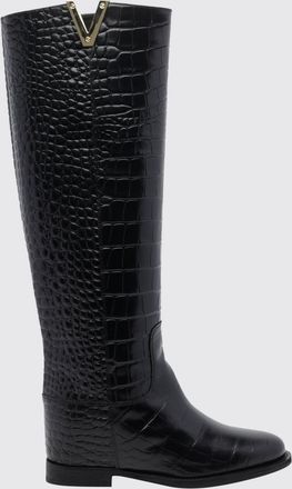 Via Roma 15 Kniehohe Stiefel aus Leder mit Krokopr&auml;gung und Keilabsatz