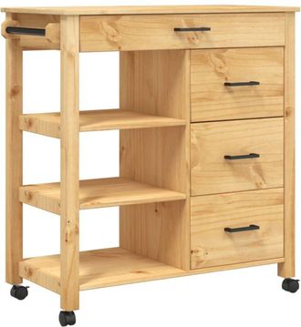 vidaXL Vidaxl - Chariot de cuisine MONZA 84x40x90 cm en bois massif de pin - 4 tiroirs et 3 &eacute;tag&egrave;res - Roues verrouillables pour mobilit&eacute; - vidaXL60590