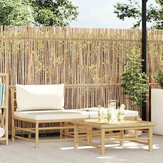 vidaXL Salon de jardin 3 pcs avec coussins blanc cr&egrave;me Bambou vidaXL