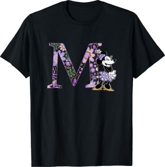 Disney Minnie Mouse Spring Flowers Monogram Floral Initial M T-Shirt