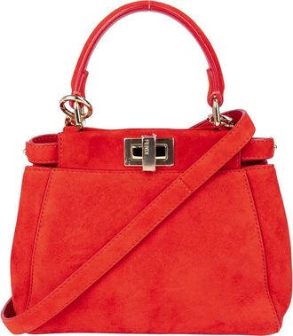 Fendi Crossbody Bags - Fendi Red Suede Peekaboo Handbag - Gr. unisize - in Rot - f&uuml;r Damen