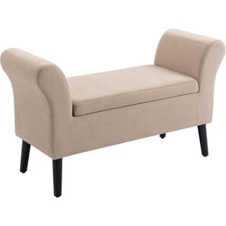 HOMCOM Sitzbank Polsterbank mit Stauraum Bettbank mit Armlehne f&uuml;r Flur Schlafzimmer samtartiges Polyester 111,5 x 41 x 65 cm Beige - Homcom