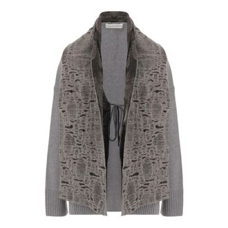 Niccol&ograve; Pasqualetti Offener Woll- und Kaschmirpullover mit besticktem Schal - - Knitwear - Damen - Grau - ONE SIZE
