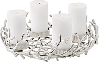 Edzard Adventskranz Porus, Durchmesser 42 cm, Geweih-Design, Aluminium vernickelt silberfarben, f&uuml;r Kerzen Durchmesser 8 cm, ideal f&uuml;r die Teelichtkerze Corn