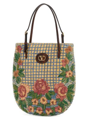 Valentino Garavani Womens Embroidered Raffia Vlogo Signature Shoulder Bag Naturalemulticolorterra Cotton Borse A Mano