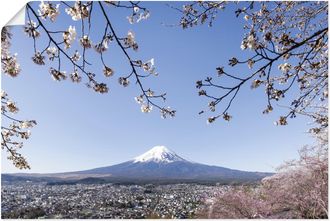 Artland Wanddeko Poster & Kunstdrucke Wandposter 60x40 cm Japanische Deko Landschaftbilder Fuji Sakura Kirschblüten Frühling Japan U5GT