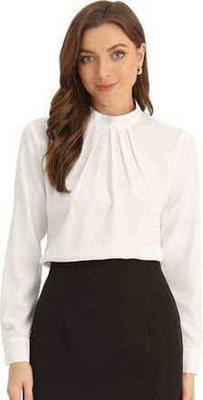 Allegra K Femme Chemisier en Mousseline De Soie &Agrave; Col Montant Chemise De Travail D&eacute;contract&eacute;e &Agrave; Manches Longues Automne Et Hiver Blanc M