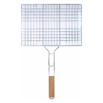 Alpina Grillkorb 35x24 cm - Grillkorb mit Holzgriff - Grillzubehör für Fleisch und Gemüse - Silber