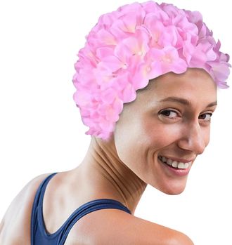 Generic 3D Blumenlose Badekappe - Stilvolle Wasserkopfbedeckungen f&uuml;r Damen, Vintage inspirierte Badewanne f&uuml;r verl&auml;ngerte oder abgeschnittene Locken | Poolsi