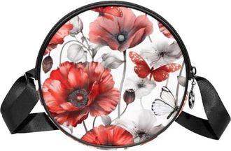 Generic Petit sac &agrave; bandouli&egrave;re circulaire pour femme, motif feuilles florales, sac &agrave; dos avec fermeture &eacute;clair, bretelles r&eacute;glables, sac &agrave; main rond d&eacute;contra