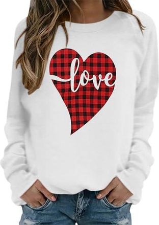 Generic T-shirts de Saint-Valentin pour femme - Cadeau de Saint-Valentin - Sweat-shirt surdimensionn&eacute; avec imprim&eacute; coeur - Manches longues - Col rond - Pull d