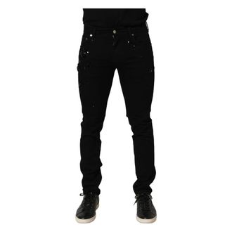 Dolce & Gabbana Verzierte Baumwoll-R&ouml;hrenjeans - - Jeans - Herren - Schwarzk - M