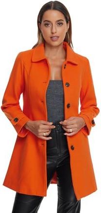 Allegra K Manteau DHiver Femme Caban Mi-Long à Col Revers Trench Coat Boutonné Chic Et Élégant Orange XS