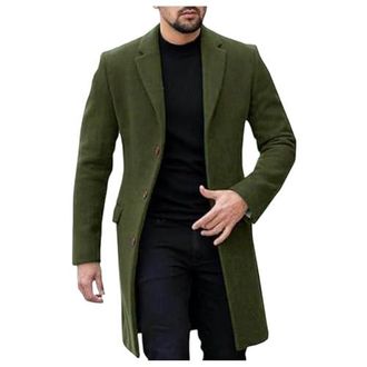 Generic Manteau Long Homme,Men&aposs Anoraks - Manteau d&aposhiver pour homme veste mode &eacute;l&eacute;gante long en laine confort et chaleur design contemporain (Green,