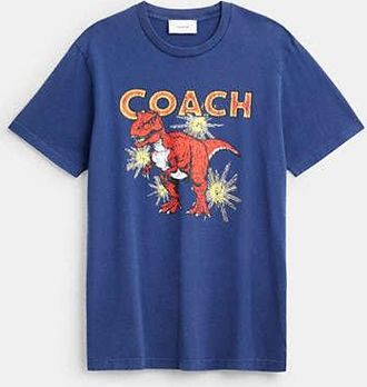 Coach Garment Washed Dinosaur T-Shirt Aus Bio-Baumwolle f&uuml;r M&auml;nner in Blau, Gr&ouml;&szlig;e X-Klein | Biobaumwolle