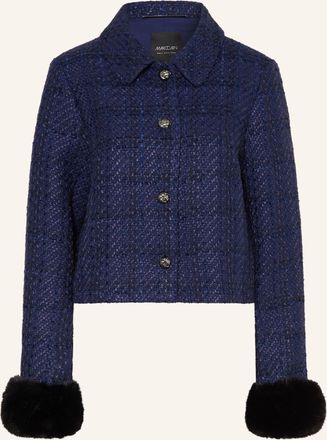 Marc Cain Tweed-Jacke Mit Kunstfell Und Glitzergarn blau