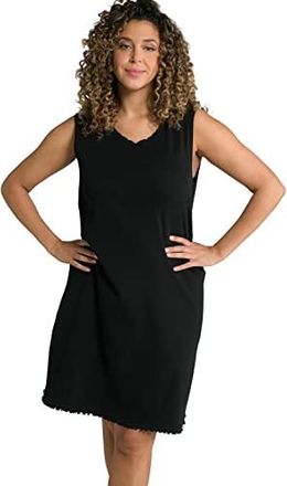 Ulla Popken Robe, Bords ondulés, Ligne A, côtes Fines, Coton Biologique, Noir, 56-58 Femme