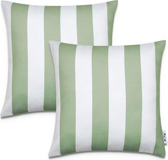 Paco Home 2er Set Kissenbezug 45x45 Dekokissen Kopfkissen Kissenhülle Wetterfest Mehrfarbig Zierkissenbezug Outdoor, Farbe:Grün 1, Sets:2pcs-Set