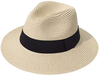 Dreshow Damen Panama Hut Fedora Strand Sonnenhut Breiter Rand Stroh Aufrollen Hut UPF 50+