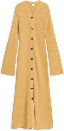 Arket Geripptes Kleid Mit Kn&ouml;pfen -Gelb