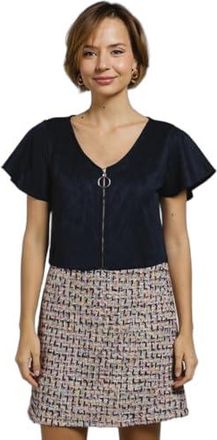 Multiples Robe Marine Droite en suédine et Tweed, Grande Taille Disponible, Fabriqué en France