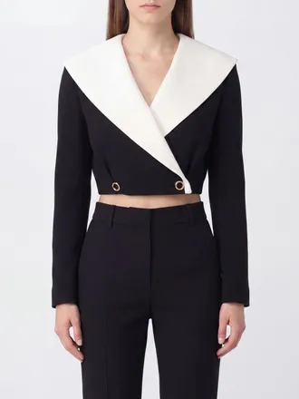 Alessandra Rich Zweifarbiger zweireihiger Cropped-Blazer aus Schurwolle