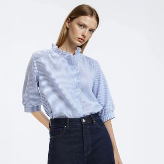 La Redoute Collections Blouse Coton Ray&eacute; Col Victorien Manches Coudes