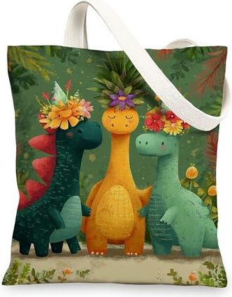 Generic Sacs fourre-tout en toile à motif dinosaure, sacs dépicerie réutilisables, légers et lavables pour salle de sport, multicolore, 13x15 Inch