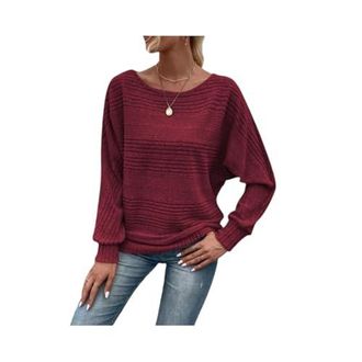 Generic Pull &agrave; Manches Longues et col Chauve-Souris pour Femme, Hauts en Tricot (Red,3TG)