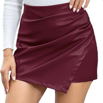 Generic Jupes-culottes pour femmes d&eacute;contract&eacute;es &agrave; taille haute en cuir PU &agrave; jupe fronc&eacute;e pour tenues dint&eacute;rieur, ext&eacute;rieur, soir&eacute;e, cadeaux, RD1., 3XL