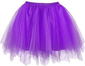 Grebrafan Femme Ballet Danse Jupe Adulte Halloween Tutu en Tulle (EUR(32-34) S, Violet)