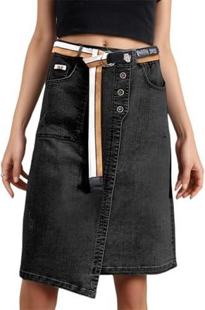 Generic Jupes Femme, Mini Jupe Paillettes Midi Fluide à Taille Haute Et Ceinture AsyméTrique Coupe Ligne A Idéale pour Le Printemps Et LéTé