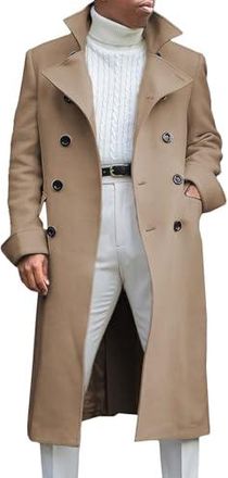 Generic Trench &agrave; revers crant&eacute; pour homme, coupe ajust&eacute;e, double boutonnage, manteau long dhiver chaud pour homme, kaki, 4XL