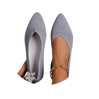 Minetom Damen Ballerina Flache Schuhe Spitze Zehe Strick Kleid Schuhe Slip On Sommer Walking Flats Loafer F&uuml;r Frauen Bequem Weich A Grau 41 EU