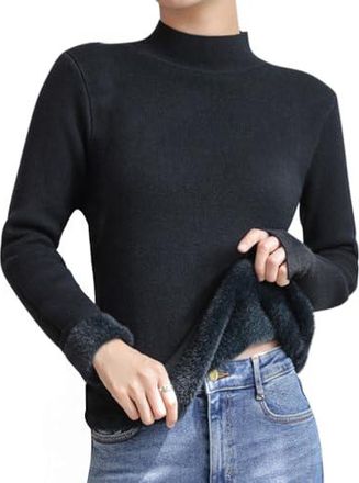 Minetom Pull Femme Col Roulé Pullover Manches Longues Doublé Polaire Chandail Couleur Unie Casual Automne Hiver Chaud sous-vêtement Thermique Hauts Tops A Noi