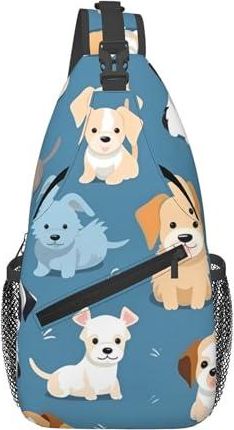 Generic Sacoche Homme Bandouliere Chien dr&ocirc;le et chiot mignon Casual Sling Sac &agrave; Bandouli&egrave;re Durable Sac &agrave; Poitrine pour Homme &eacute;cole Camping