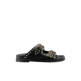 Cosmoparis Femme, Chaussures, Noir, Taille: 41 EU Mule plate en cuir emboss&eacute; croco