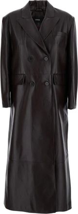 Arma Femme, Manteaux, Brun, Taille: 40 FR Manteau en Cuir Marron à Double Boutonnage Femme