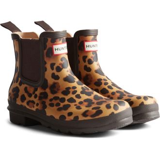 Hunter Original Chelsea Leopard Print Gummistiefel f&uuml;r Damen in Leopardenmuster/Schokoladenbraun